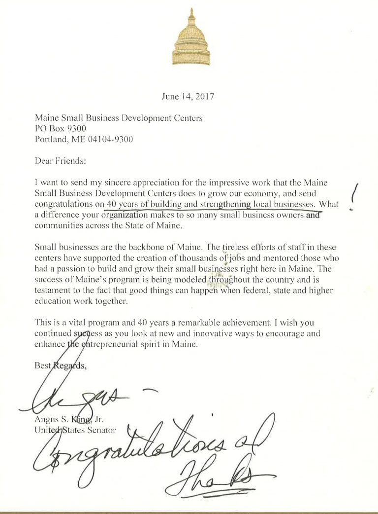 King Letter - Maine SBDC